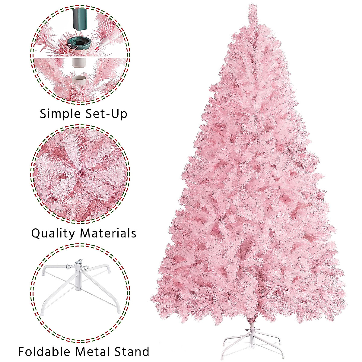Yaheetech 6ft Pink Artificial Christmas Pine Tree Seasonal Holiday Carnival Home Party Decoration for Home, Office, Party Decoration Indoor Outdoor with 818 Branch Tips and Foldable Stand