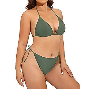 Tempt Me Women Plus Size Triangle Bikini String Two Piece Halter Tie Side Swimsuit Army Green 16 Plus