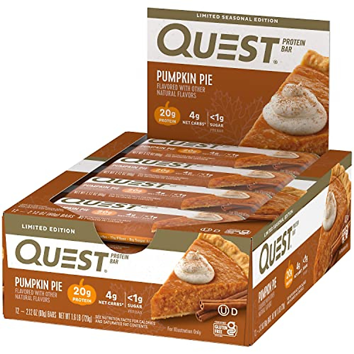 Quest Nutrition Pumpkin Pie Protein Bar, High Protein, Low Carb, Gluten Free, 12 Count