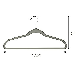 Elama 100 Piece Set of Velvet Slim Profile Heavy Duty Felt Hangers with Stainless Steel Swivel Hooks in Gray