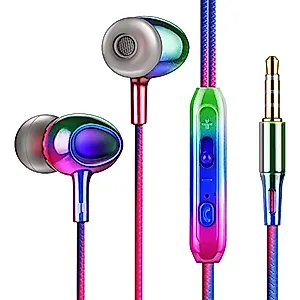 Vofolen Wired Headphones with Mic, Wired in Ear Ear Buds with 3.5mm Standard Headphone Jack, Plug in Earphones with Volume Control for School Kids, Earbuds Wired for Ipad Android Computer Laptop