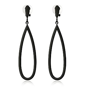 MUYAN Black Waterdrop Clip On Earrings for Women Non Piercing Long Tear Dangle Earrings Geometric Clip Drop Earrings for Women