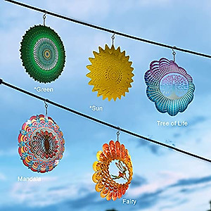 Yellow Shelf Kinetic Wind Spinners for Yard & Garden - Stainless Steel 3D Mandala Spinner - Hanging Wind Spinner for Lawn, Patio & Outdoor Decorations 12 inches