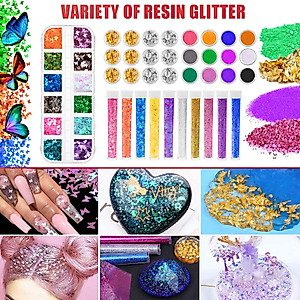 Thrilez Resin Decoration Accessories Kit, Jewelry Making Supplies with Dried Flowers, Glitter Sequin, Mica Powder, Foil Flakes and Epoxy Fillers for Crafts Beginners