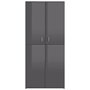 vidaXL Shoe Cabinet Indoor Hallway Household Supply Storage Shoe Shelf Rack Home Organizer Hall Cabinet Furniture High Gloss Gray Engineered Wood