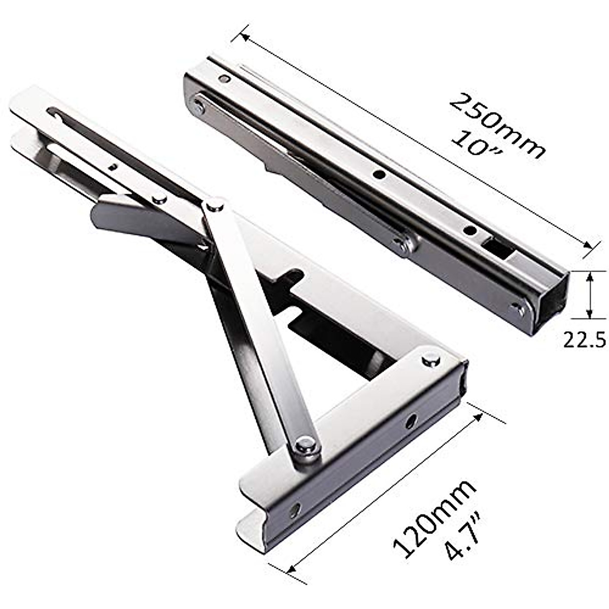 Folding Shelf Brackets - Heavy Duty Stainless Steel Collapsible Shelf Bracket for Bench Table, Space Saving DIY Bracket, Max Load: 550lb （Long：10” ，2 PCS）