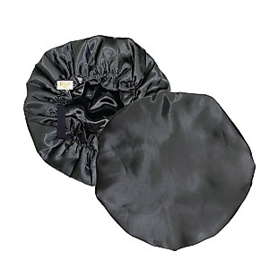 Natural hair essentials reversible and adjustable Satin bonnet, satin pillowcases, satin Scrunchies and headband set of 8 pieces (Black)