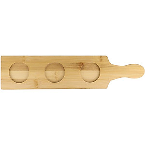 HinLot 3 Slots Bamboo Wine Serving Display Rack Flight Paddle Board for Wine Glass Jars (4)