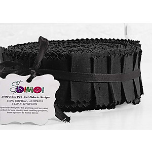 Soimoi 40Pcs Solid Black Precut Fabrics Strips Roll Up 1.5 Inches Cotton Jelly Rolls for Quilting