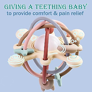 Baby Sensory Teething Teether Toys - Soft Food Silicone Teething Toys for Babies 0-6 6-12 Months, Baby Rattle Montessori Chew Infant Toys, Christmas Birthday Baby Shower Gifts for 0-36 Months Baby