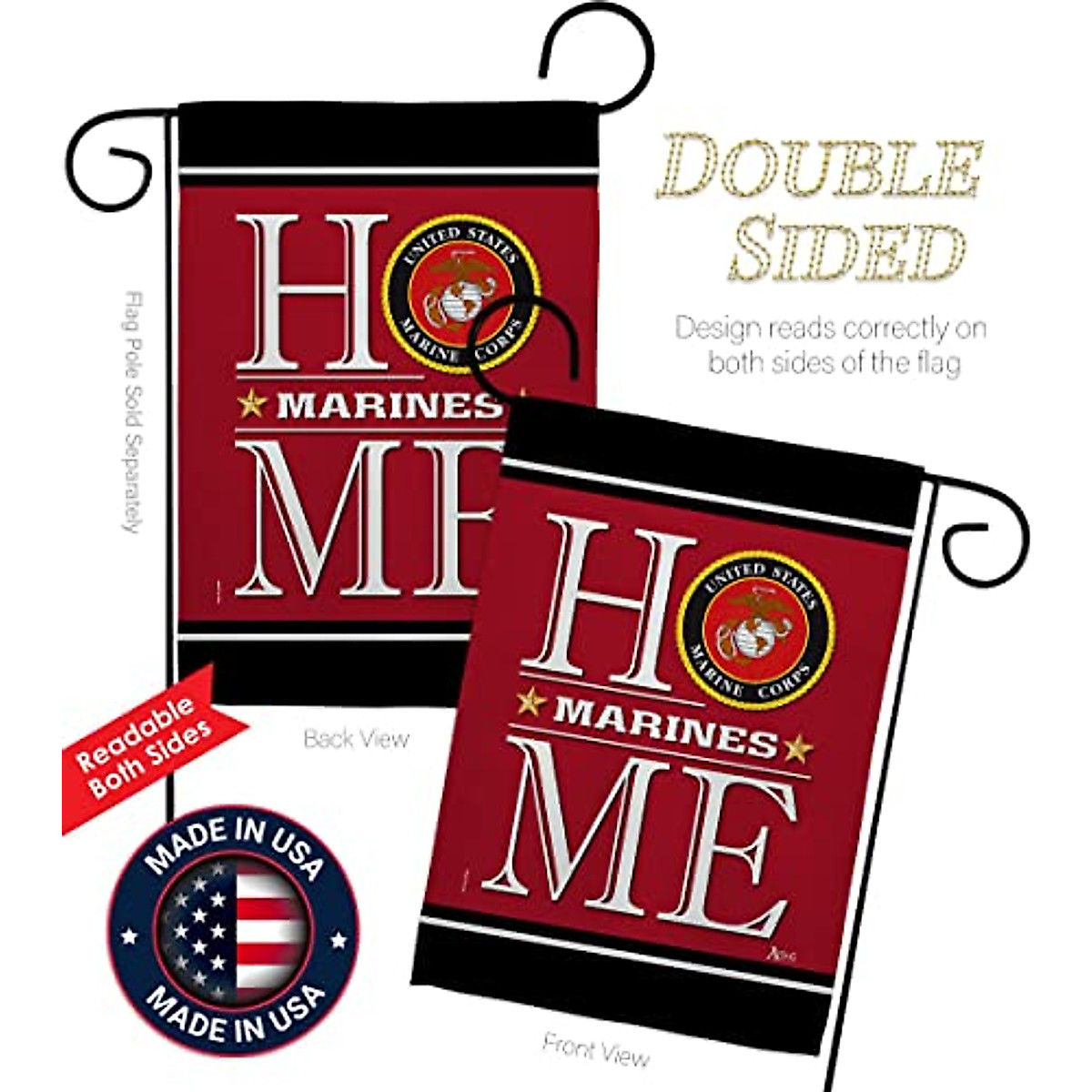 Marine Corps Home Garden Flag - Set Wall Holder Armed Forces USMC Semper Fi United State American Military Veteran Retire Official - House Banner Small Yard Gift Double-Sided Made in USA 13 X 18.5