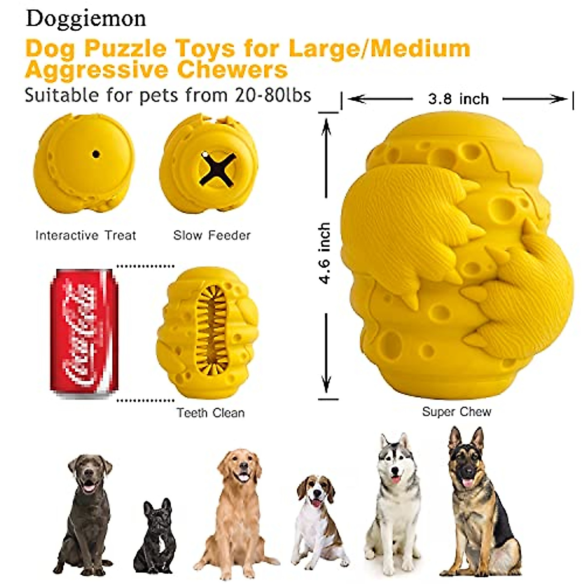 Dog Chew Toys for Aggressive Chewers Large Medium Breeds Dog Puzzle Toys Interactive Treat Dispensing Slow Feeder Indestructible Durable Safe Rubber Teeth Clean Dog Toys Heavy Duty Tough Chew Toys