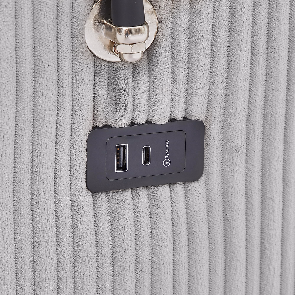 72.8" Corduroy Loveseat Sofa with Ottoman, Two USB Ports & Cup Holders, Small Couch with A Phone Holder for Living Room Bedroom Office Gray