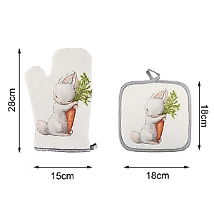 Kitchen Oven Mitts and Pot Holders Set,Pot Holders for Kitchen,Oven Mitt,Spring Cute Bunny Rabbit Print Oven Gloves and Pot Holders, Oven Gloves Mit Hot Pads for Kitchen Cooking Baking. Easter Gifts
