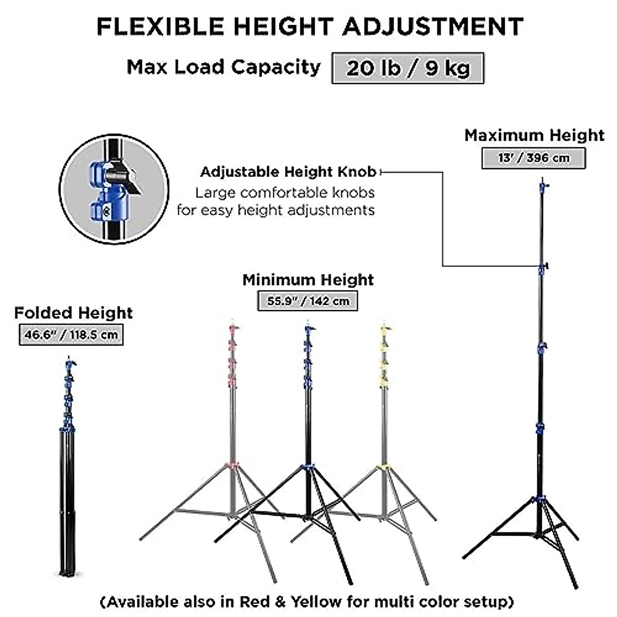 Flashpoint 13' Blue Color Coded Pro Air Cushioned Heavy Duty Light Stand for Photography, Lightwight, Portable and Durable Photography Light Stand Tripod is Suitable for Pro Photography
