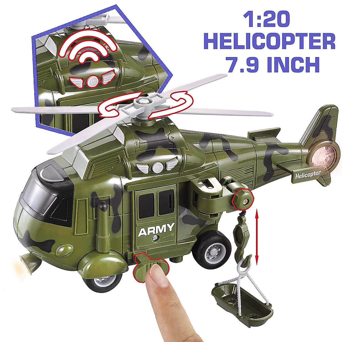 5 Pack Friction Powered Truck Toy Set(8 Inch) Including Garbage Truck, Construction Truck, Fire Truck, Police Car, Helicopter, All with 4D Stunning Light and Sound, Vehicles Toys for Boy Toddler Kid