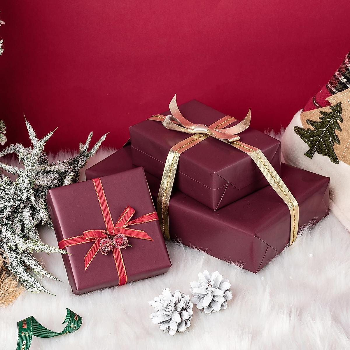 RUSPEPA Wine Red Wrapping Paper Solid Color for Halloween, Wedding, Birthday, Shower, Congrats, and Holiday - 30 inches x 32.8 feet