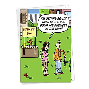 NobleWorks - 1 Cartoon Happy Birthday Card Funny - Hilarious Comic Greeting, Notecard with Envelope - Dog Business C6374BDG