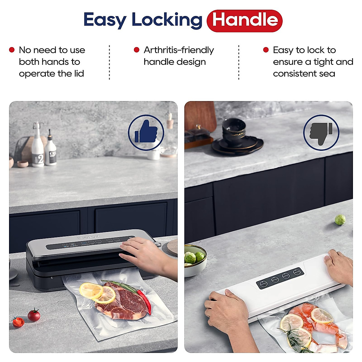 Liquid Vacuum Sealer Machine, 90Kpa Vacuum Sealer for Liquid/Dry/Moist food, Double Heat Seal, Easy-Lock Handle, Built-in Cutter and Bag Storage & Removable Drip Tray | 2 Bag Rolls