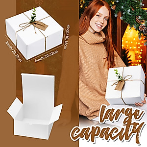 26 Pcs Gift Boxes Set 8 Paper Gift Box Kraft Boxes 8 x 8 x 4 Inch bridesmaid proposal boxes 8 Kraft Paper Gift Tags 8 Plastic Eucalyptus Leaves Stems 1 Cut Paper Shred Filler 1 Twine Rope (White)