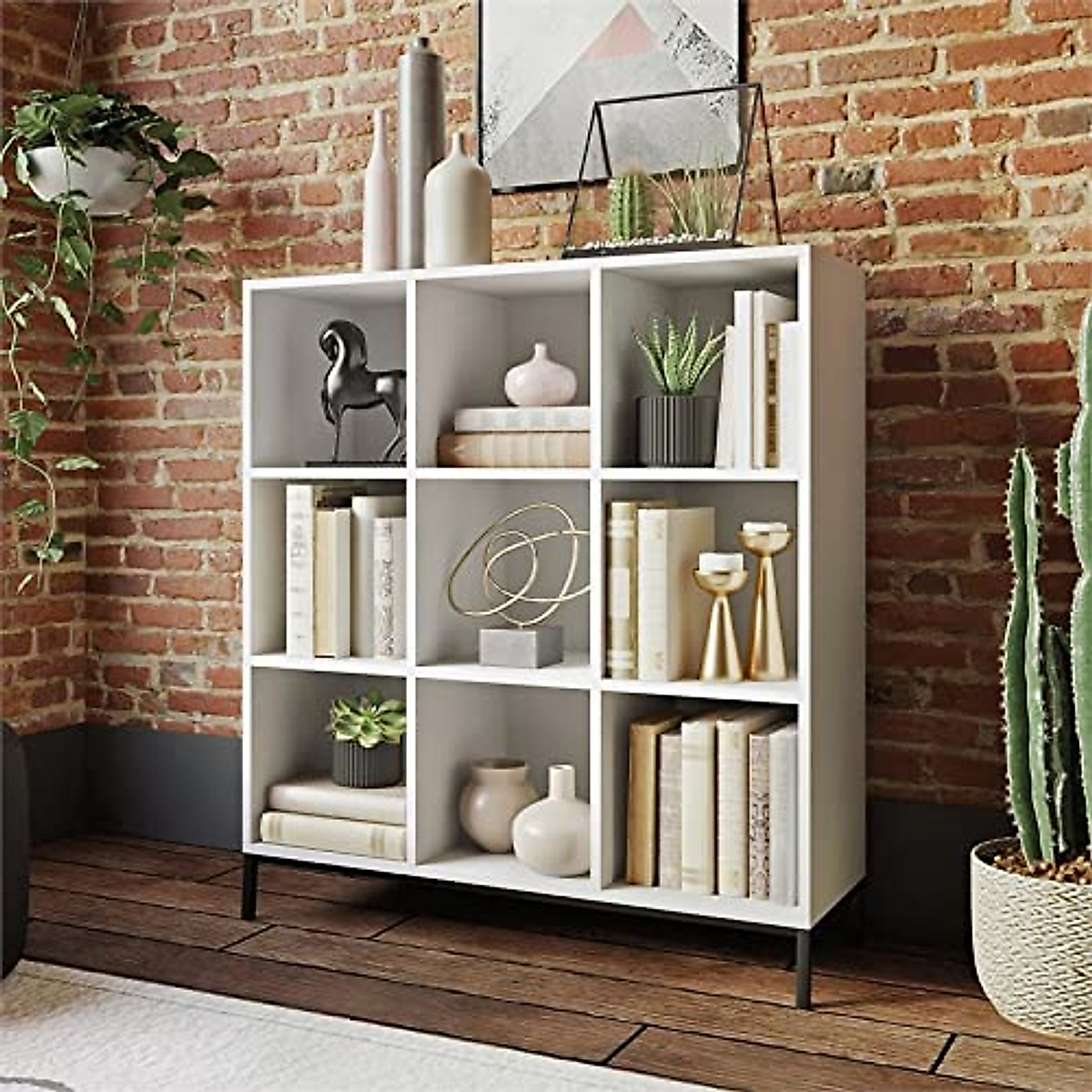 Sauder North Avenue White 9-Cube Cubby Organizer Bookcase, White Finish