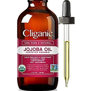Cliganic USDA Organic Jojoba Oil, 100% Pure (4oz) | Moisturizing Oil for Face, Hair, Skin & Nails | Natural Cold Pressed Hexane Free