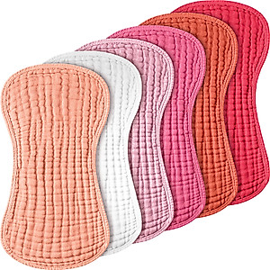 Frienda 6 Pieces Muslin Burp Cloths for Baby Burp Cloth Multi Colors Muslin Washcloths Diapers 6 Absorbent Layers Newborn Face Towels for Baby Boy Girl Unisex, 9 x 20 Inch (Pink Series)