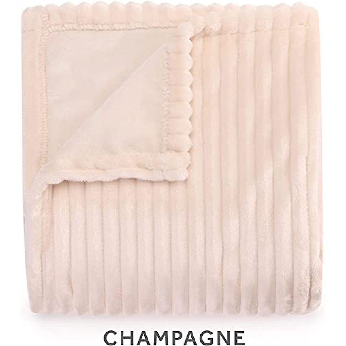 Sunbeam Royal Posh Ribbed Champagne Heated Personal Throw / Blanket, Cozy-Warm, Adjustable Heat Settings