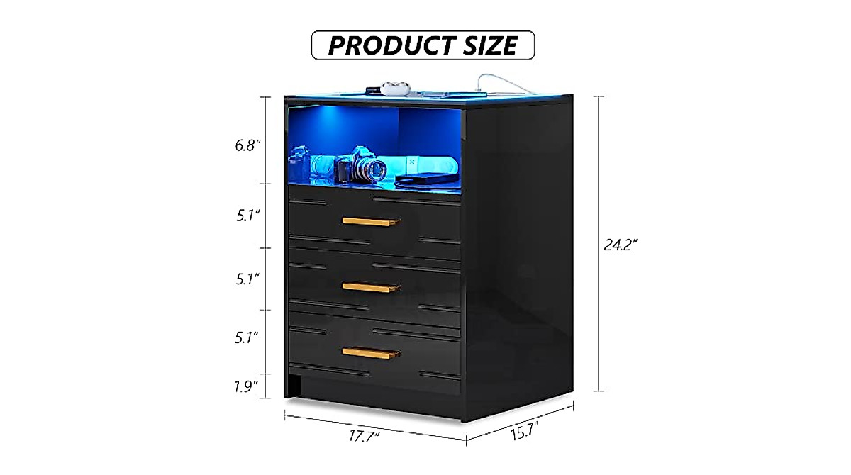 Lvifur LED Nightstand with Wireless Charging & Touch Screen