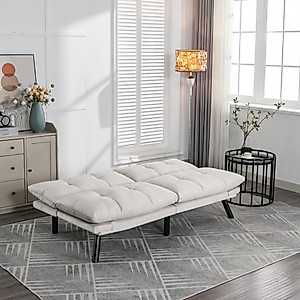 70.87" Velvet Futon Sofa Bed, Modern Convertible Sleeper Sofa Couch with Adjustable Backrest and Armrests, Tufted Loveseat Sofa with Metal Legs for Living Room, Bedroom, Apartment, Cream