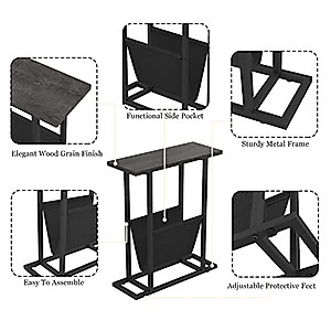 Yusong Small Narrow Side Table and C Shaped Side Table for Small Space, Slim Couch Side Table Skinny Nightstand for Living Room Bedroom, Grey