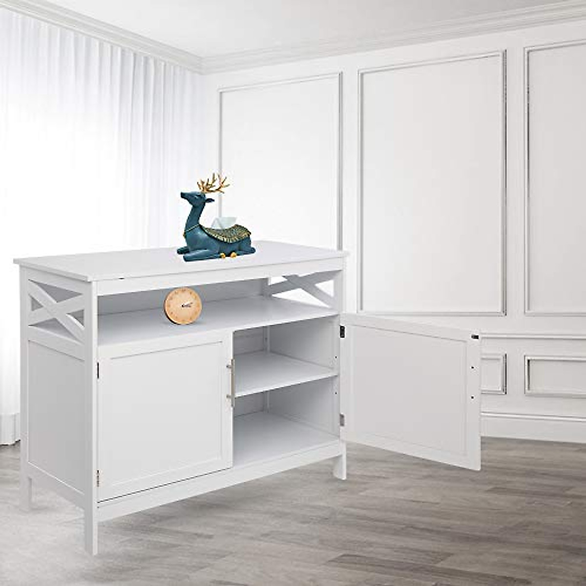 Ynredee Storage Cabinet with Double Doors,Bathroom Floor Storage Cabinet,Accent Cabinet,Wooden Buffet Sideboards,Freestanding Cupboard Cabinet Storage Organizer for Kitchen,Living Room,Bathroom (A)