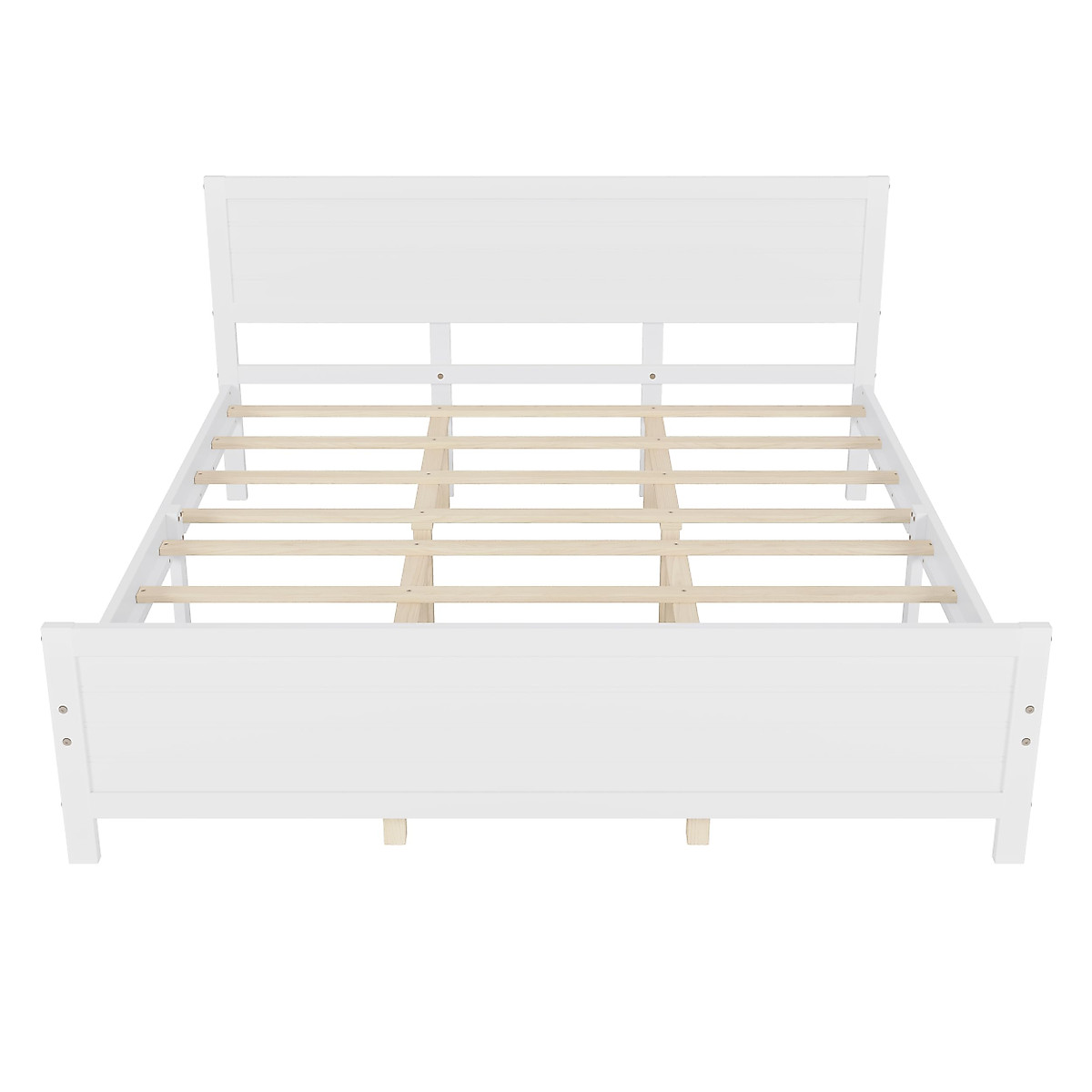 JULYFOX Wood Bed Frame King Size, White Color Solid Pine Wood Platform Bed with Headboard Footboard 600 lbs Heavy Duty No Box Spring Needed(White-2, King)