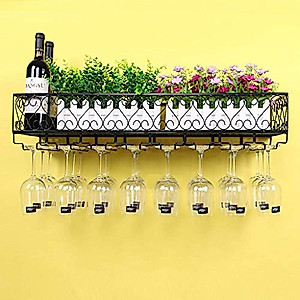 PIBM Stylish Simplicity Wine Rack Shelf Wine Rack with Adjustable Height, Ceiling Mounted Hanging Wine Bottle Holder, Metal Iron Wine Glass Holder, High Cup Holder Wine Rack Wall Hanging, Black ,