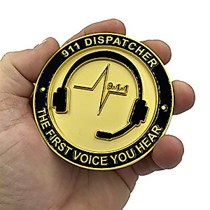 LEO Challenge Coins EL4-015 World's Biggest 911 Emergency Dispatcher Challenge Coin Thin Gold Line The First Voice Your Hear, Large