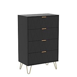 UEV 4 Drawer Dresser,Chest of Drawers,Wooden Dresser with 4 Metal Legs,Tall Dresser with Anti-Tipping Device,Dresser Set for Bedroom,Living Room (Black)