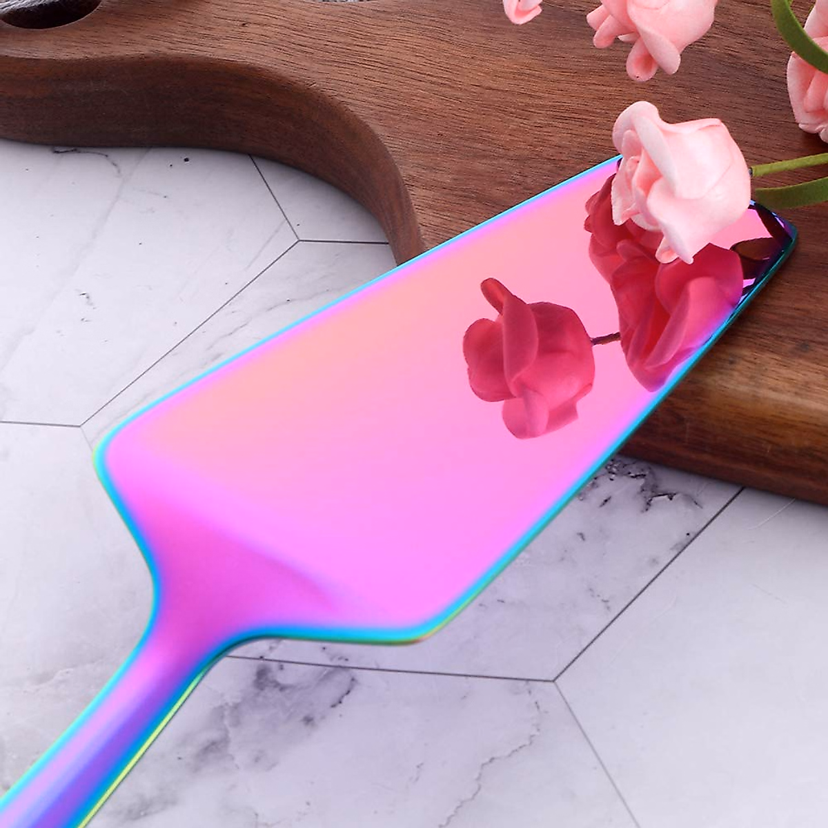 Cake Server, BuyGo Rainbow Pie Server Stainless Steel Pizza Spatula with Mirror Polish, 10.31 inches Long