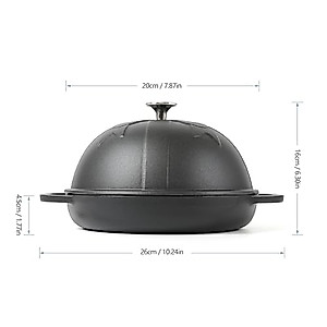 HAWOK Cast Iron Bread Cloche, Dia.9.8inch/25cm, Sourdough Baking Pan Pre-seasoned Black