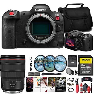 Canon EOS R5 C Mirrorless Cinema Camera (5077C002) + Canon 24-70mm Lens (3680C002) + Sony 64GB Tough SD Card + Filter Kit + Bag + LPE6 Battery + Card Reader + Corel Photo Software + More (Renewed)