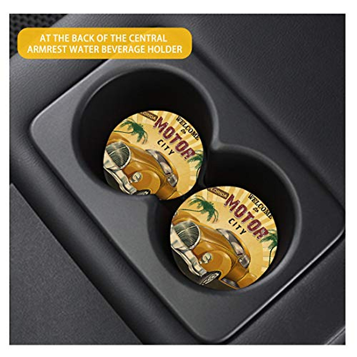 POLERO Brown Cow Print Car Coasters 2pcs Cup Holder Coasters Non Slip Auto Interior Accessories Kitchen Table Coaster Mats