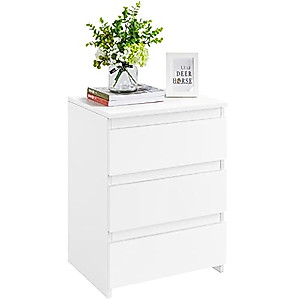 Yaheetech Nightstand with Drawers, 3-Drawer Bedside Table with Storage Space, Bedside Table Bedside Cabinet Accent Table with Sturdy Base for Bedroom, White