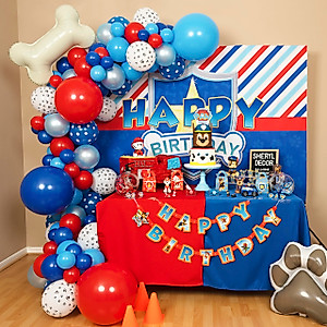ALL-IN-1 Paw Balloon Arch & Garland Kit with BONUS Dog Bone – Small and Large Red, Dark Blue Paw Balloons – Chase Paw Birthday Party Decorations & Supplies – Boy