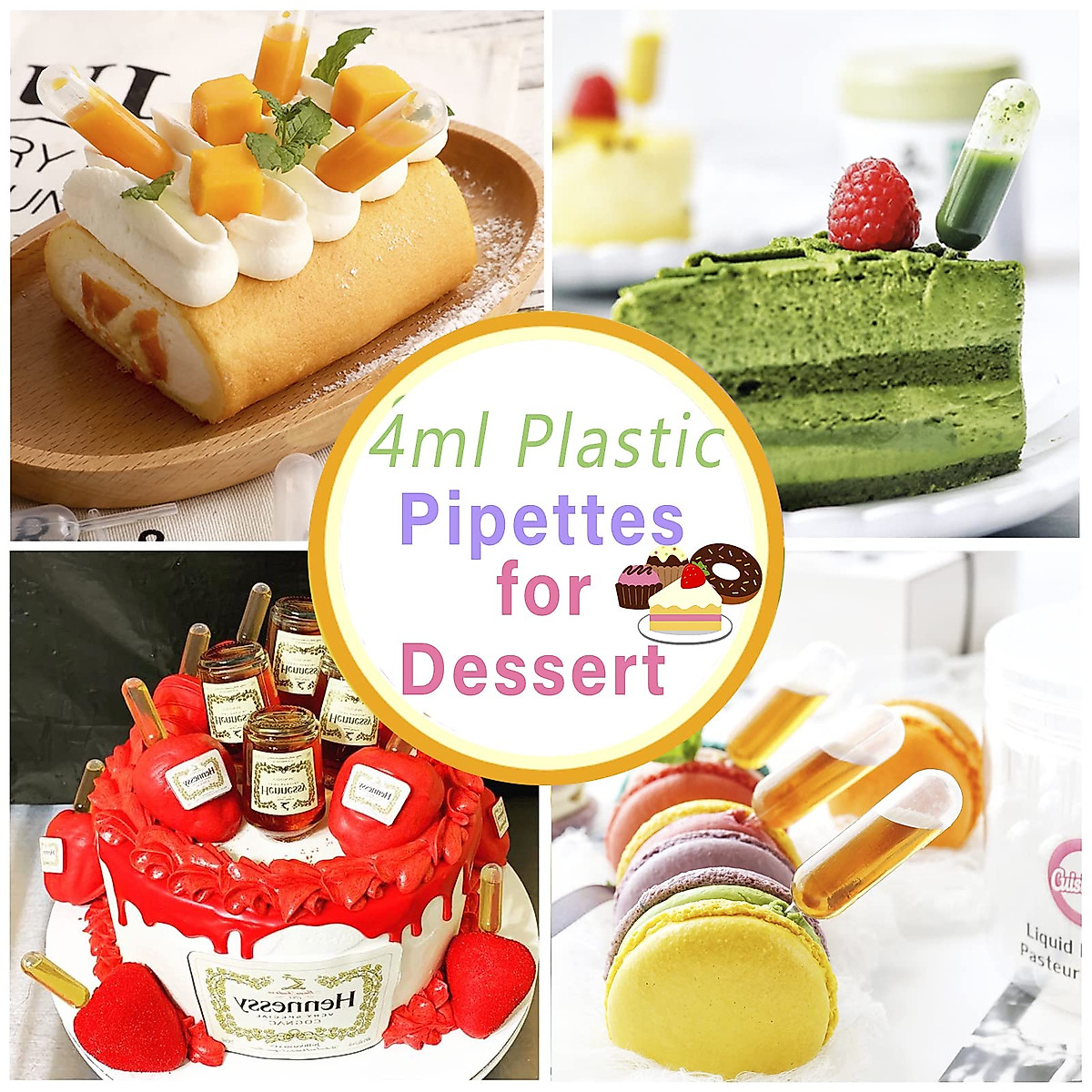 Cupcakes Pipettes 100pcs 4ml Disposable Squeeze Transfer Pipettes Dropper Liquor Injectors for Strawberrys,Cupcakes,Dessert