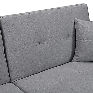 Lepfun Linen Fabric Ottoman Sofa Bed with Stereo, Adjustable Couch Bed, Modern Folding Recliner Sleeper Reversible Loveseat Convertible Daybed Sofa for Listening to Music, Reading & Relaxing, Gray