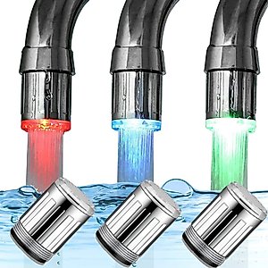 3 Pieces 3-Color Temperature Sensitive Gradient LED Water Faucet Light Water Stream Color Changing Faucet Tap Sink Faucet for Kitchen and Bathroom