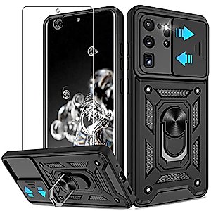 Atump for Samsung Galaxy S20 Ultra Case with HD Screen Protector, Heavy Duty with 360° Rotation Metal Kickstand [Military Grade] Protective Case for Gaxy S20 Ultra 5G, Black