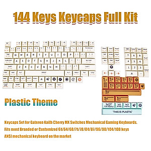 Tokey 144 Keys Set XDA Profile Custom Keycaps PBT Dye Sublimation ANSI Layout Keycaps Set for Gateron Kailh Cherry MX Switches Mechanical Gaming Keyboards (Plastic Theme)