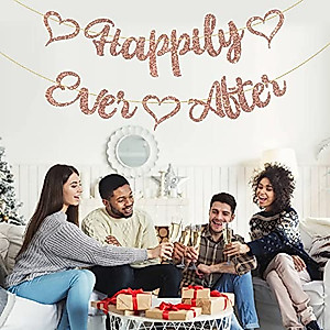 WeBenison Happily Ever After Banner, Bachelorette Party Supplies, Wedding / Engagement / Wedding / Just Married Party Decorations, Rose Gold Glitter
