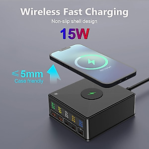 160W USB C GaN Charger,Ubigbuy 65W 5-Ports PD 3.0 USB C Fast Charging Station,Desktop Wireless USB C Power Adapter Hub with Display for MacBook Pro Air iPhone iPad Samsung