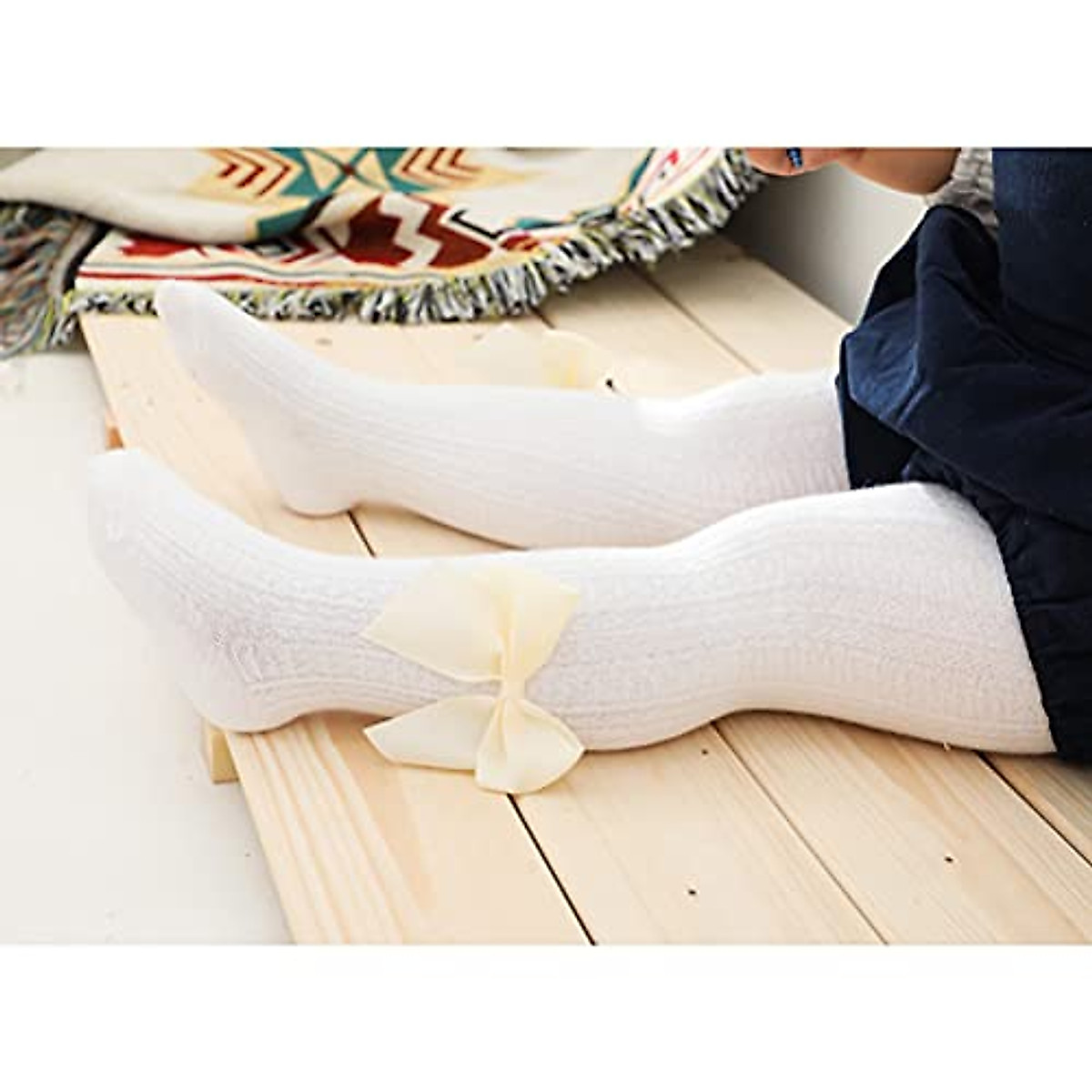 Bafeicao 3 Pack Baby Girls Tights Cable Knit Seamless Leggings with Bow Toddler Girl Cotton Pantyhose, White+Khaki+Coffee, 6-12M